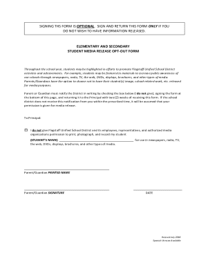 Fillable Online STUDENT MEDIA RELEASE OPT OUT FORM Fax Email Print ...