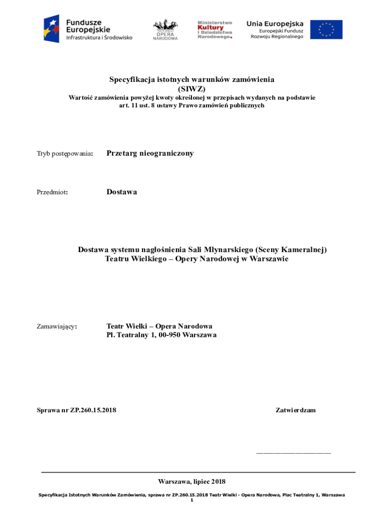 Fillable Online Specyfikacja istotnych warunkw zamwienia - teatrwielki.pl Fax Email Print ...