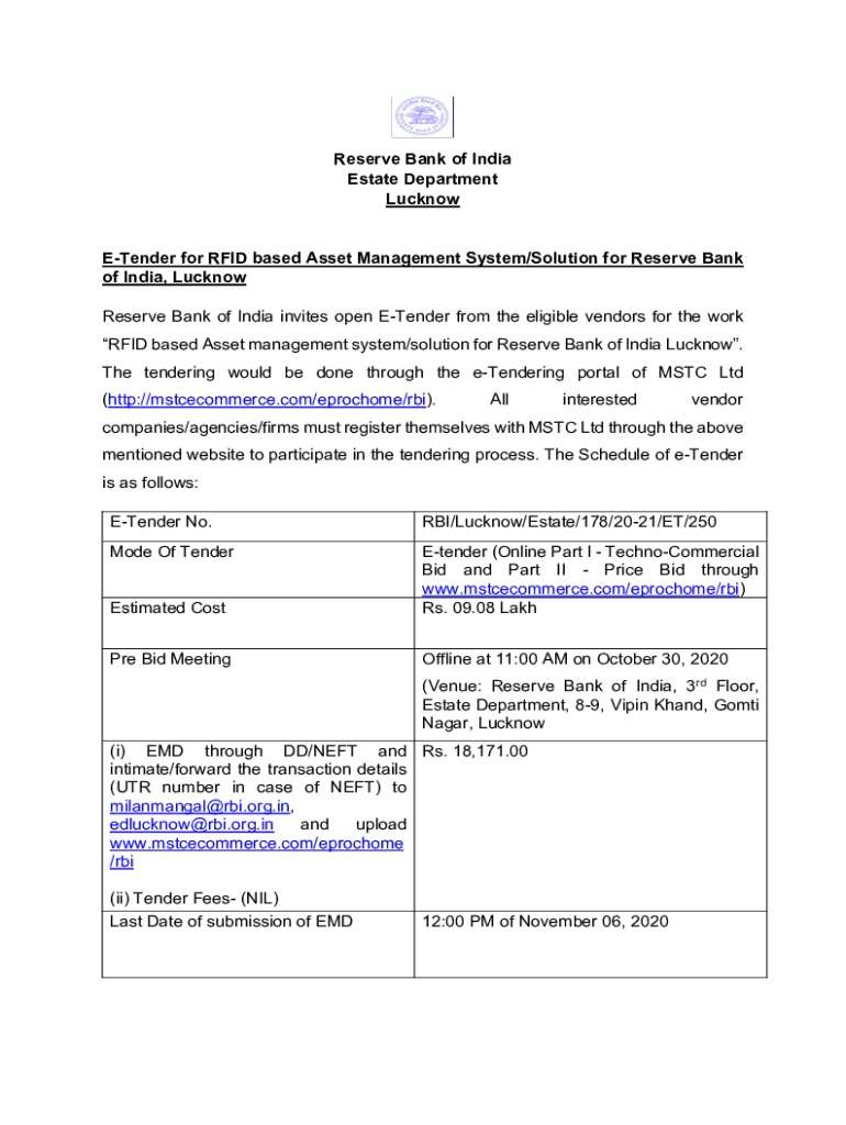 Fillable Online Reserve Bank of India Estate Department Lucknow E ...