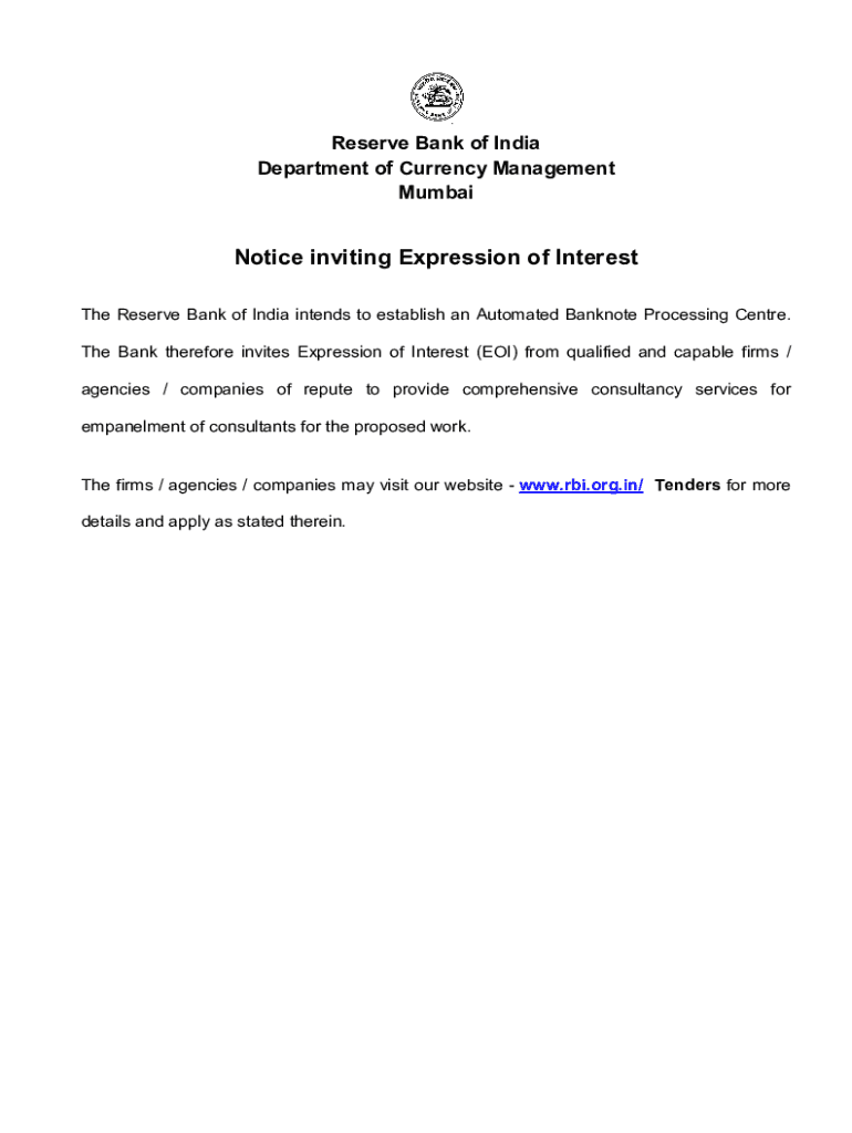 Fillable Online Expression of Interest (EOI) Reserve Bank of India, Department of ... Fax Email ...