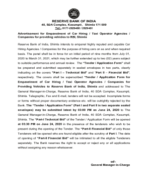 Fillable Online Tender / Application Form for Empanelment of Car Hiring ...
