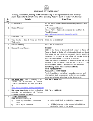 Fillable Online SCHEDULE OF TENDER ( SOT) Supply, installation, Testing ...