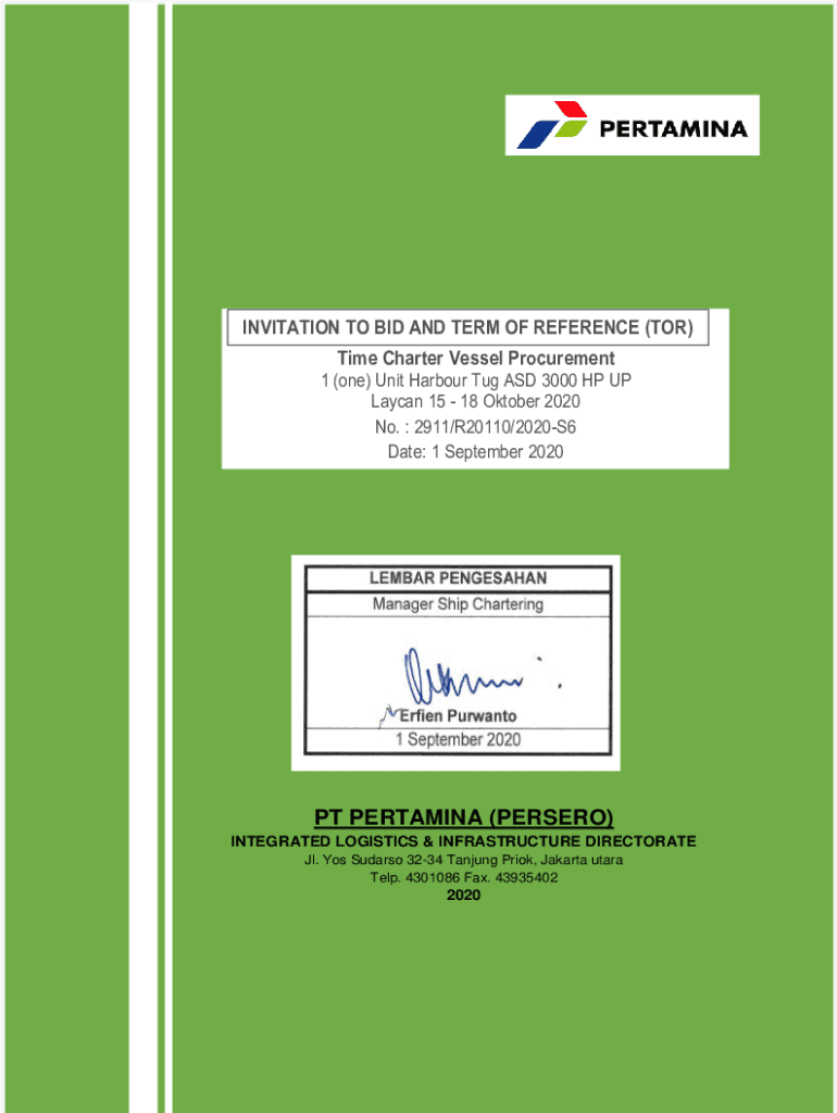 Fillable Online Time Charter Vessel Procurement 1 (one) Unit Harbour ...