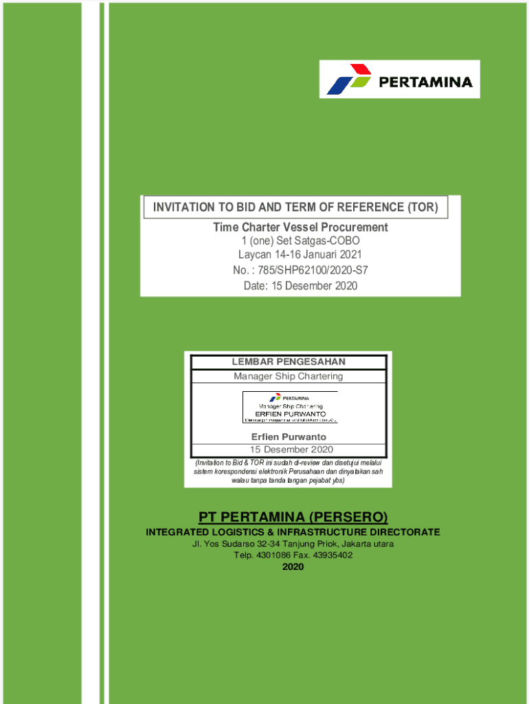 Fillable Online Time Charter Vessel Procurement 1 (satu) Unit LR CO ...