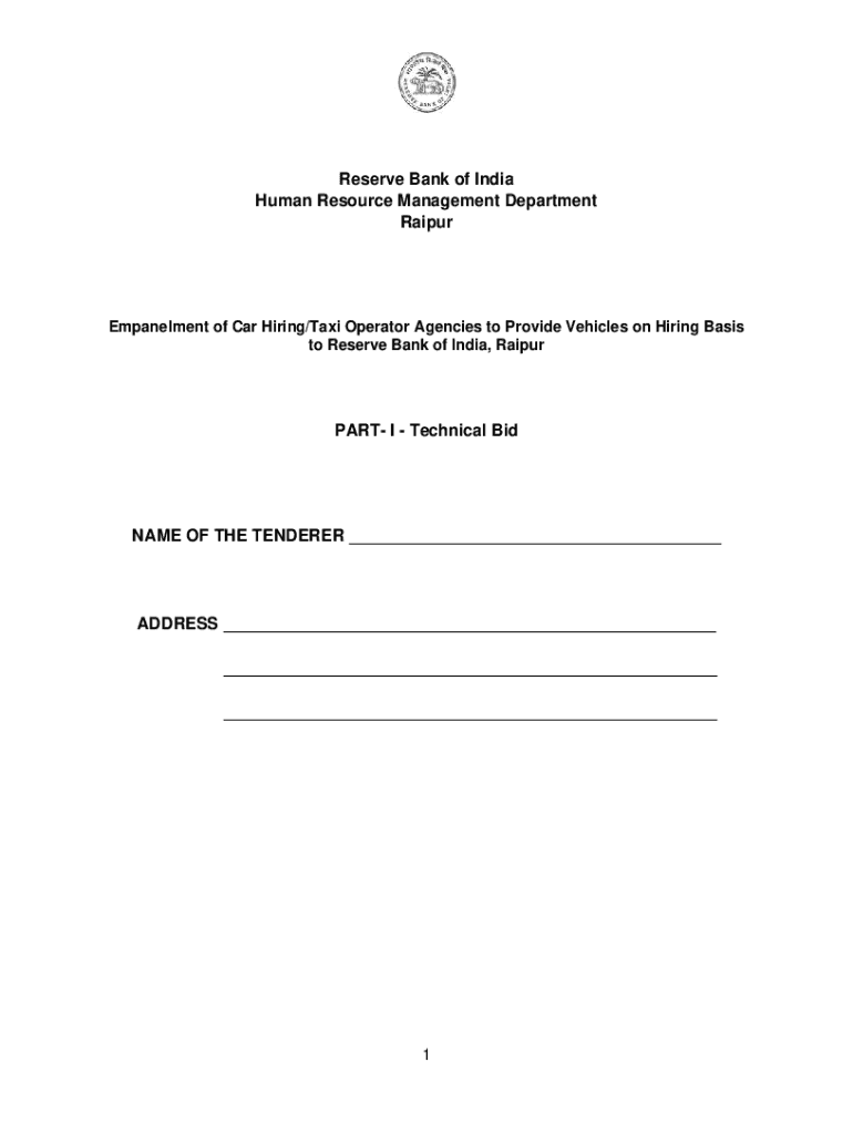 Fillable Online I - Technical Bid NAME OF THE TENDERER Fax Email Print ...