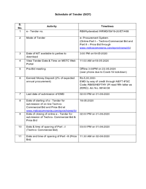 Fillable Online SCHEDULE OF TENDER (SOT) Sr. no. Details Date/ Time Fax ...
