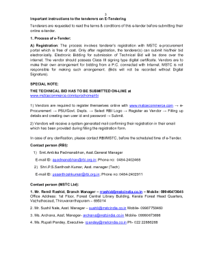 Fillable Online Important instructions to the tenderers on E-Tendering ...