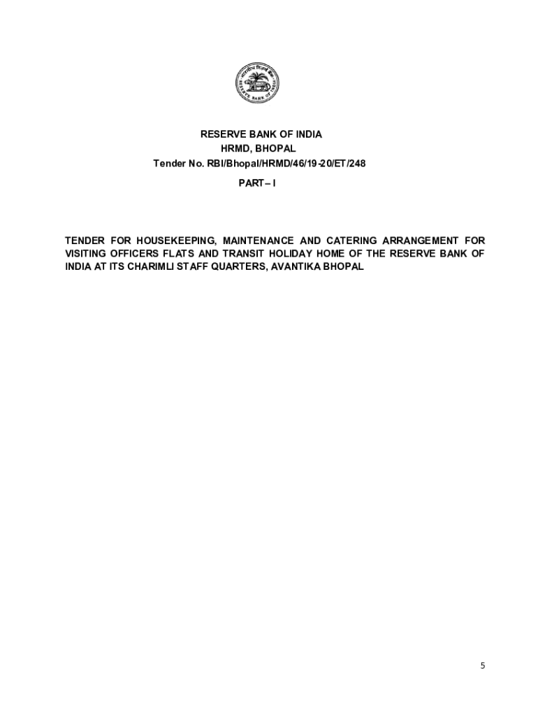 Fillable Online 5 RESERVE BANK OF INDIA HRMD, BHOPAL Tender No ... Fax ...