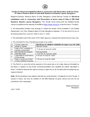 Fillable Online Tender for Electrical Installation Work in connection ...
