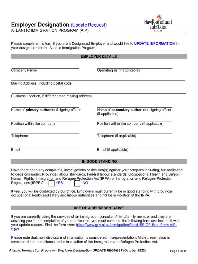 Fillable Online Employer Designation (Update Request) Fax Email Print ...