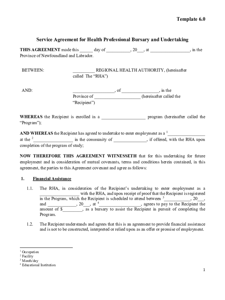 Fillable Online Template 6.0 Service Agreement for Health Professional ...