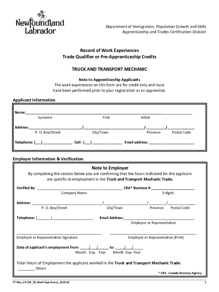 Fillable Online A PLAN OF TRAINING FOR TRUCK & TRANSPORT MECHANIC ...