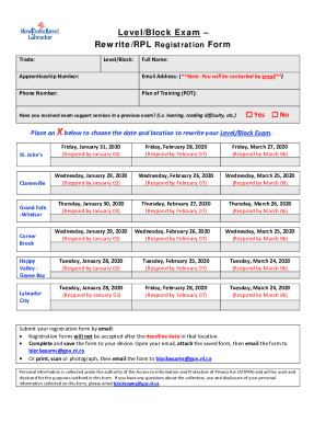 Fillable Online Level/Block Exam Rewrite/RPL Registration Form Fax ...