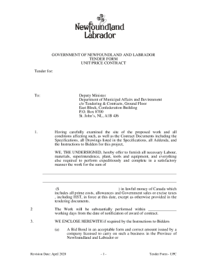 Fillable Online Tender Form - Unit Price Contract Fax Email Print ...