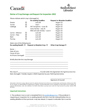Fillable Online Notice of Crop Damage and Request for Inspection 2022 ...