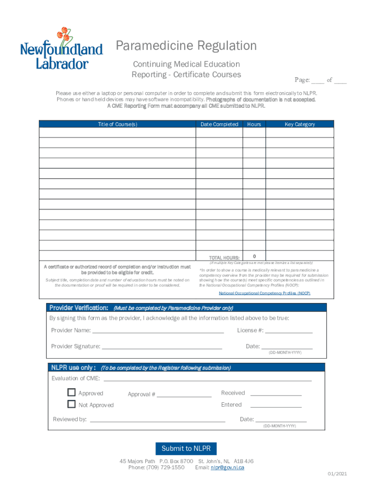 Fillable Online Paramedicine Regulation - Government of Newfoundland ...