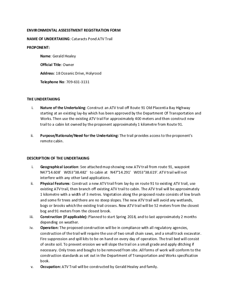 Fillable Online Get the free ENVIRONMENTAL ASSESSMENT REGISTRATION FORM ...