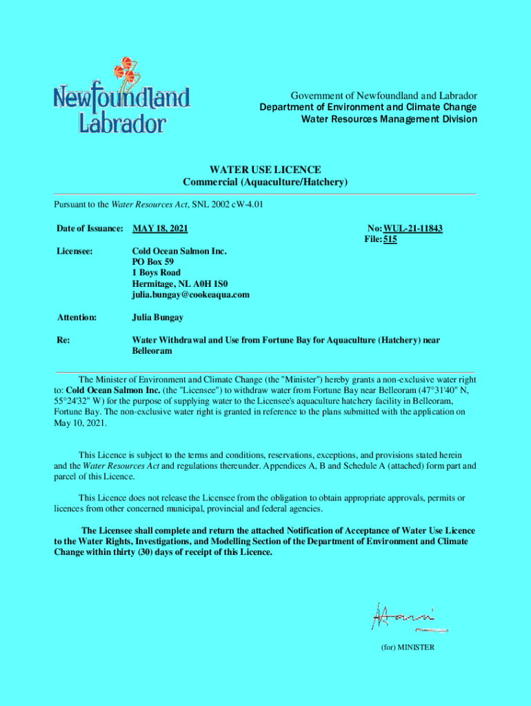 Fillable Online Application for Water Use Licence - Government of ...