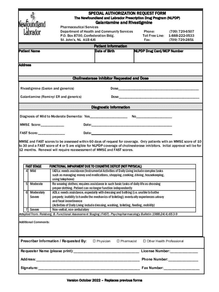 Fillable Online SPECIAL AUTHORIZATION REQUEST FORM - gov.nl.ca Fax ...