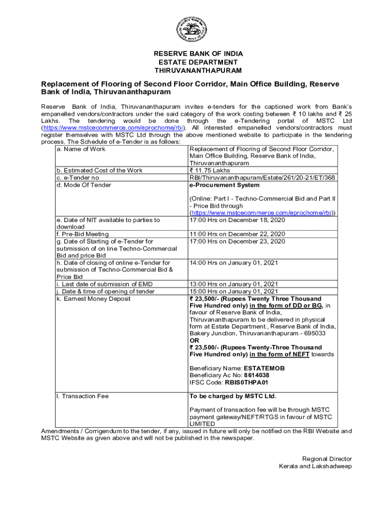 Fillable Online Replacement of Flooring of Second Floor Corridor, Main ...