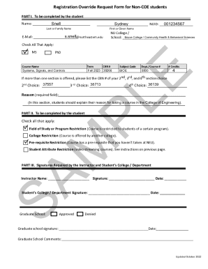Fillable Online Registration Override Request Form for Non-COE students ...