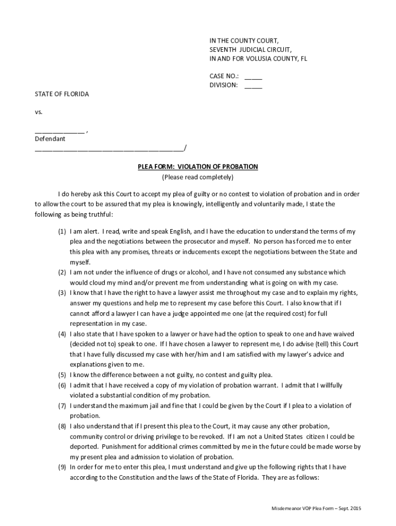 Fillable Online Violation of Probation Plea Form Fax Email Print ...