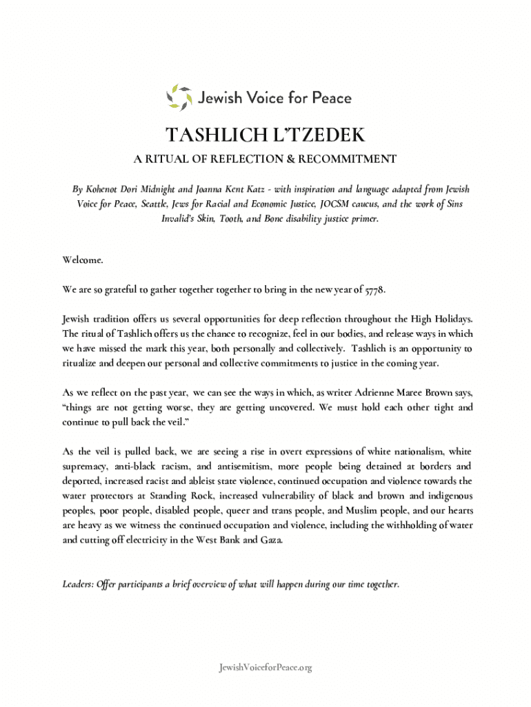 Fillable Online Tashlich - A History Of The Ritual and Modern Ceremony ...