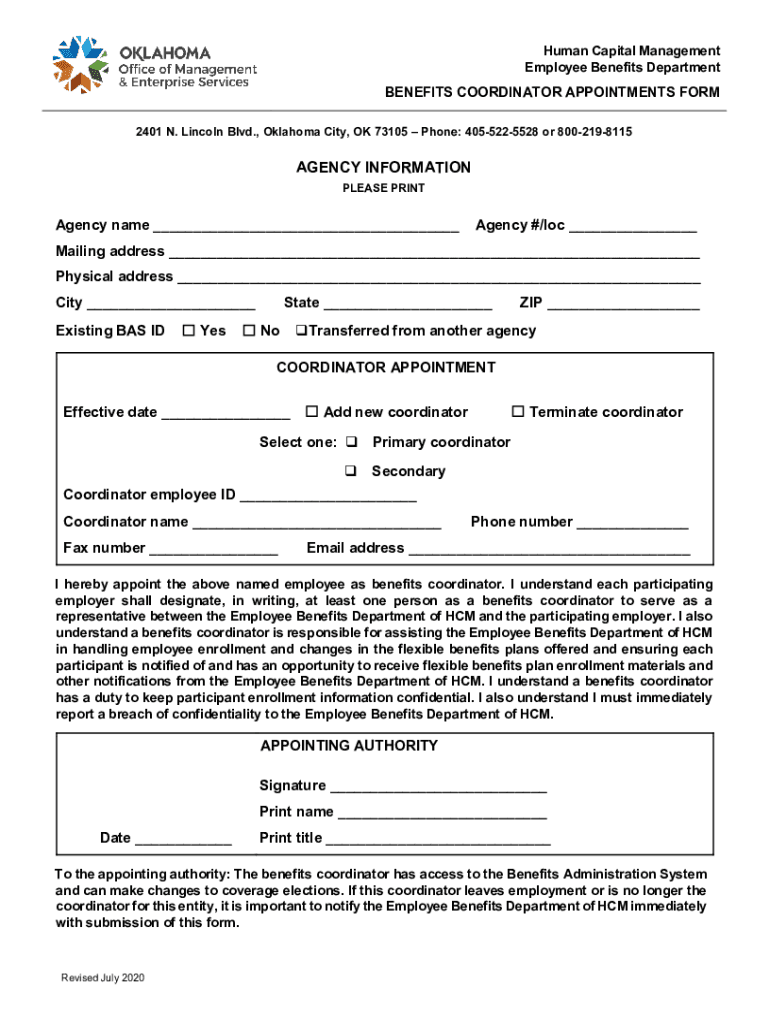 Fillable Online EBD Benefits Coordinator Appointments Form. EBD Benefits Coordinator ...