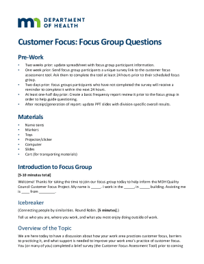 Fillable Online Customer Focus: Focus Group Questions - health.state.mn ...
