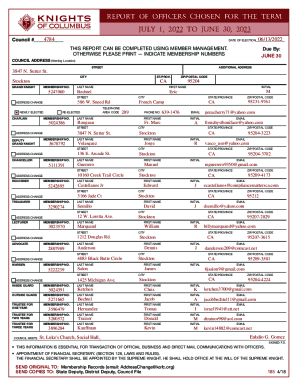 Fillable Online Report of Officers Chosen for the Term -- Council Form ...