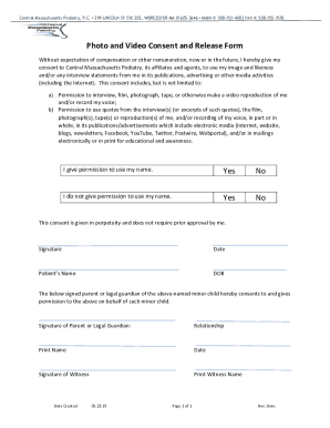 Fillable Online Photo and Video Consent and Release Form Fax Email ...