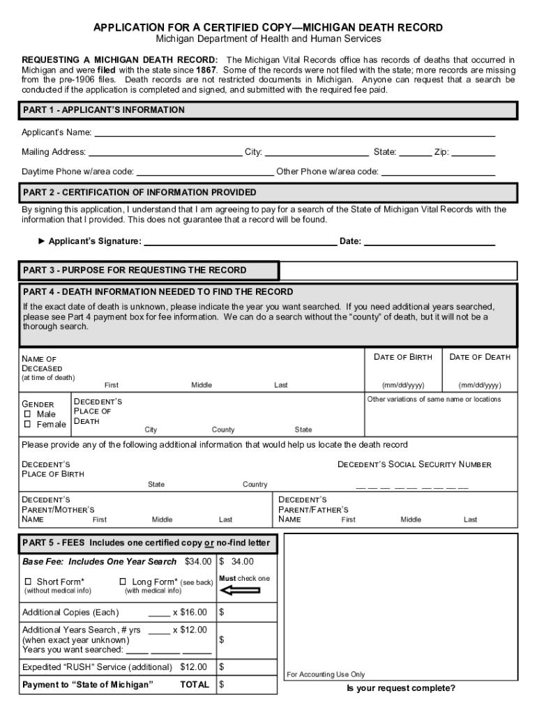 Fillable Online Death certificate application. Death certificate ...