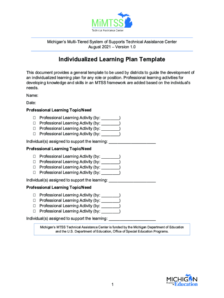 Fillable Online Individualized Learning Template Fax Email Print ...