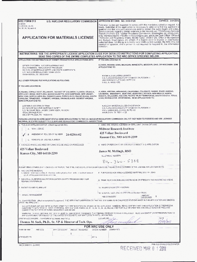 Fillable Online omb.reporticr201502/3150/002NRC Form 313 Application ...