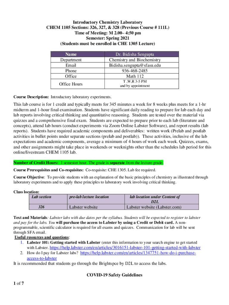 Fillable Online orion sfasu 1 of 7 Introductory Chemistry Laboratory ...