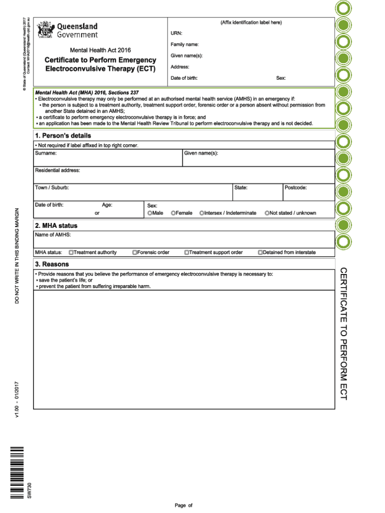 Fillable Online Certificate to perform emergency electroconvulsive ...