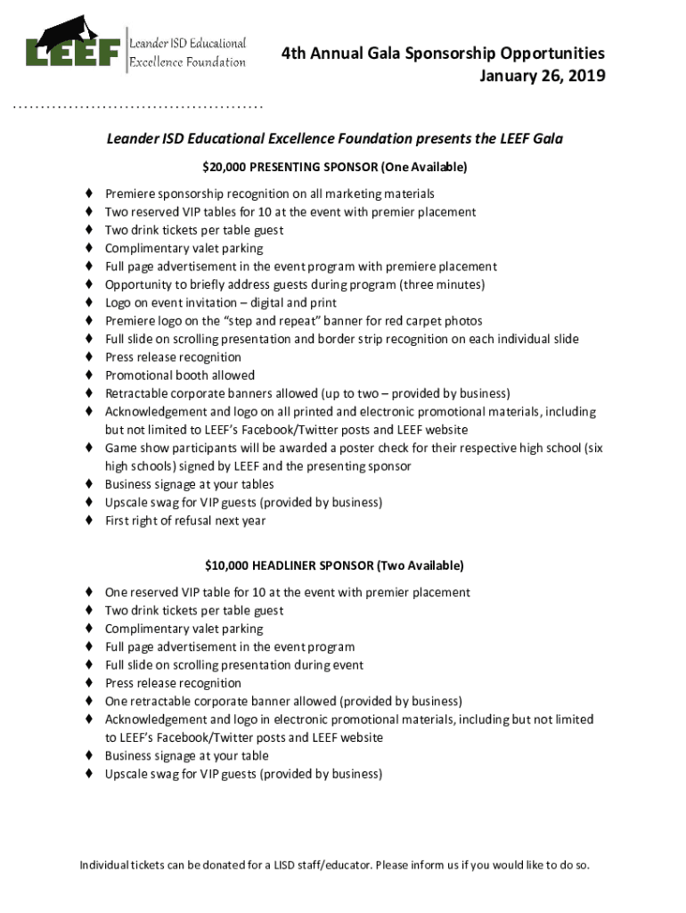 Fillable Online LEEF Gala 2023Leander Educational Excellence FoundationLEEF Fax Email Print ...