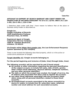 Sample Affidavit for Search Warrant (PDF)RCFL Doc Template | pdfFiller