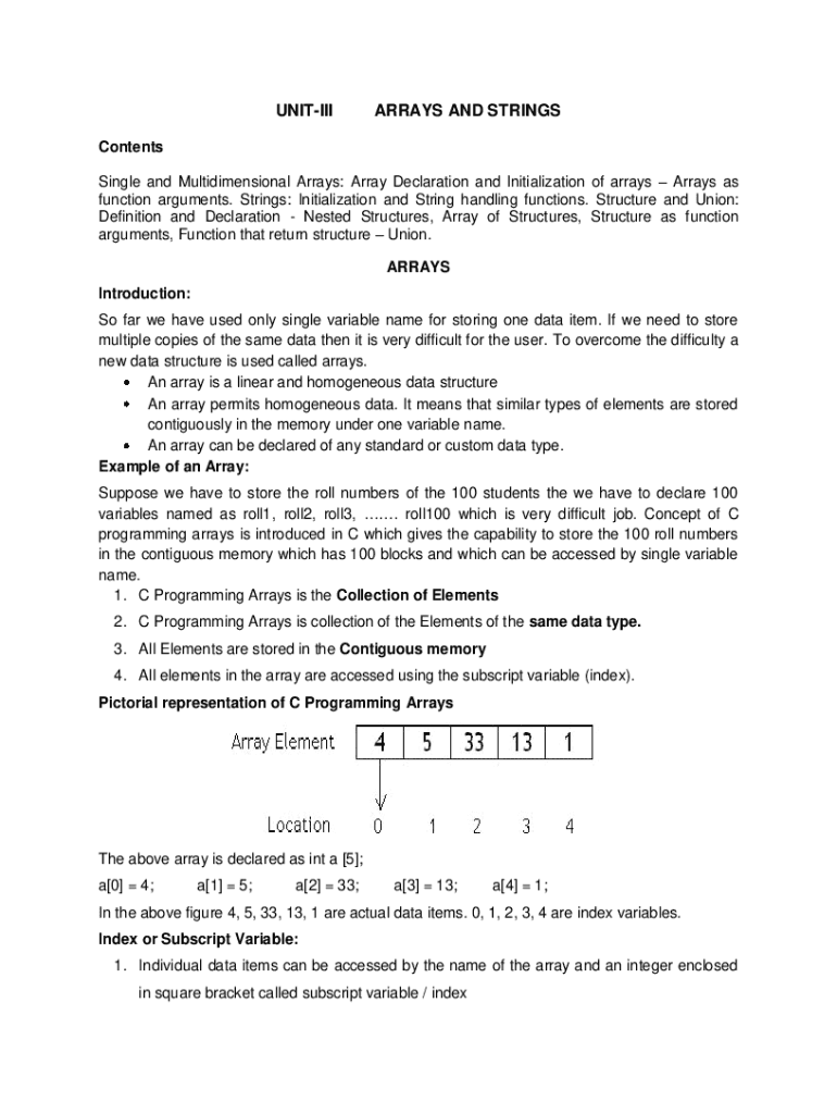 Fillable Online Using Single And Multi Dimensional Arrays In C And