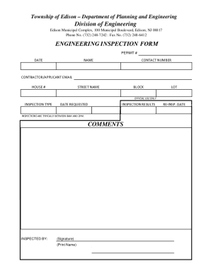 Fillable Online COMMENTS ENGINEERING INSPECTION FORM Division of ...