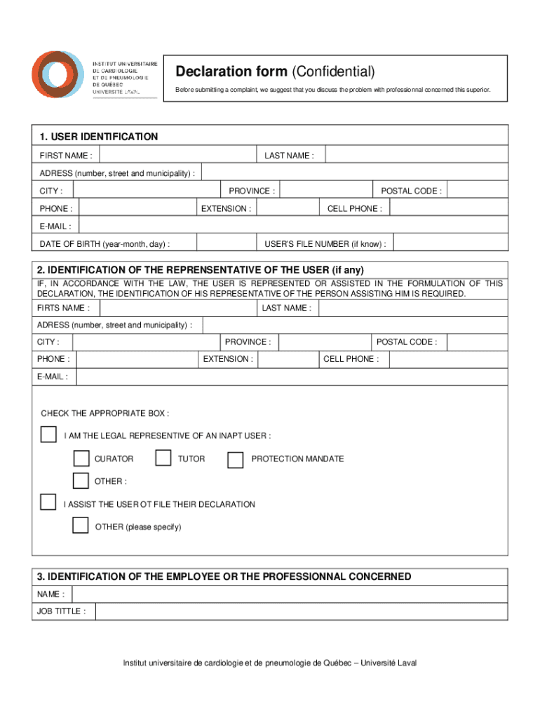 Fillable Online iucpq qc Fillable Online Declaration form (Confidential ...