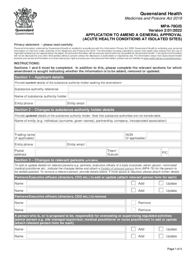 Fillable Online Application formGeneral approval (acute health ...