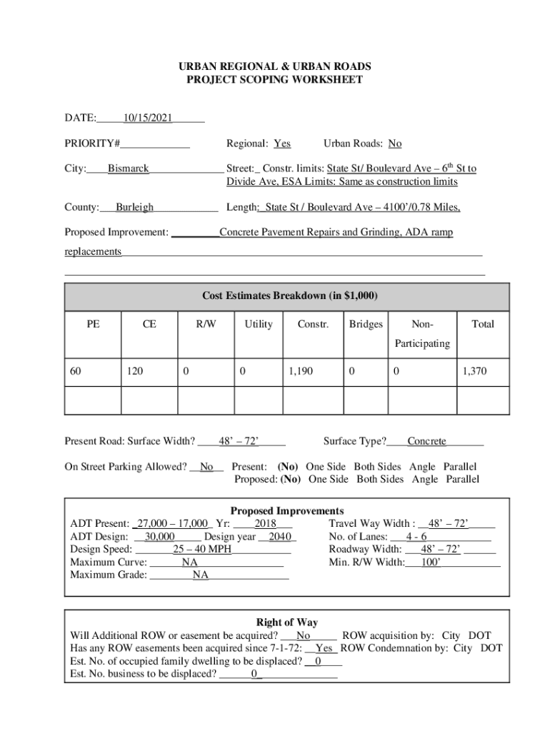 Fillable Online PROJECT SCOPING WORKSHEET Fax Email Print - pdfFiller