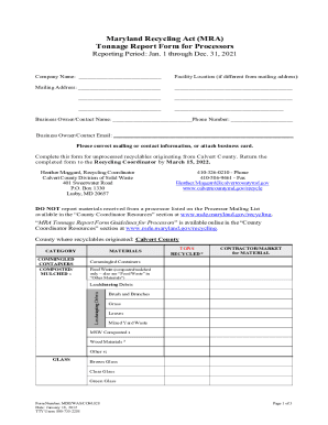 Fillable Online Maryland Recycling Act (MRA) Tonnage Report Form for ...