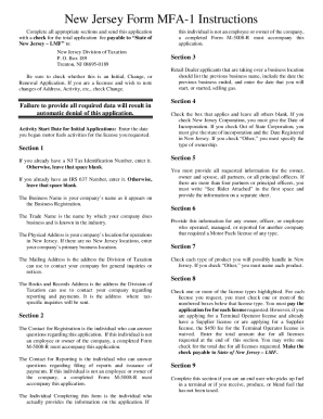 Fillable Online New Jersey Form MFA-1 Instructions - Government of New ...