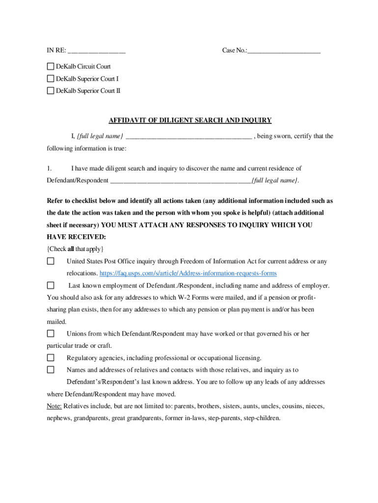 Fillable Online Form 1.924 - AFFIDAVIT OF DILIGENT SEARCH AND INQUIRY ...