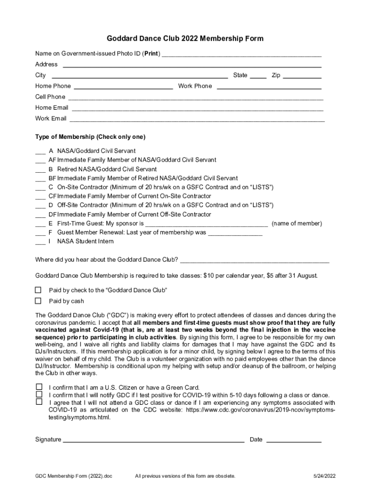 Fillable Online Fillable Online Goddard Dance Club 2019 Membership Form ...