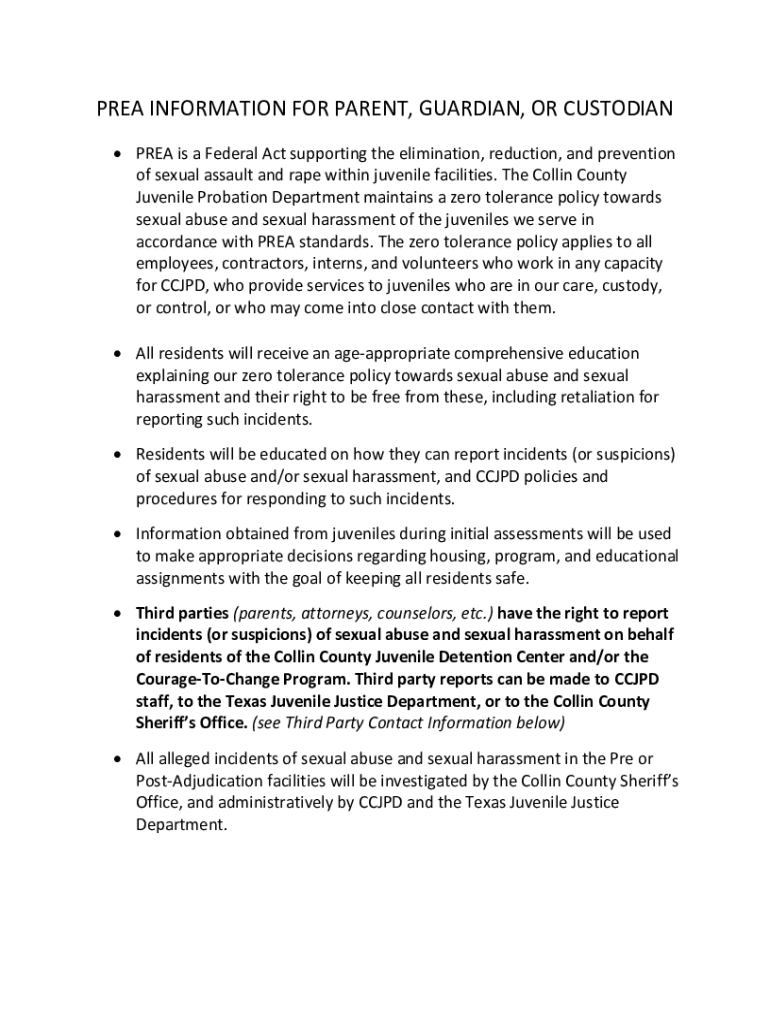Fillable Online PREA Information / Department of Corrections Fax Email ...