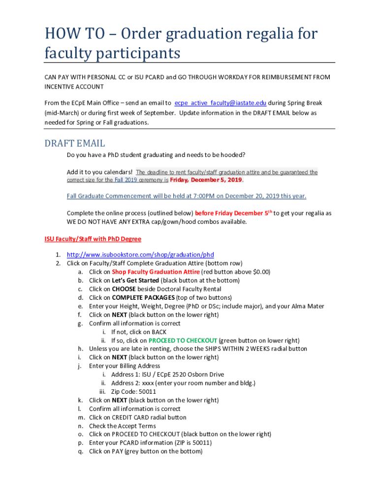 Fillable Online HOW TO - Order Regalia for Graduation - Iowa State University Fax Email Print ...