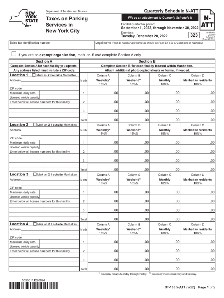 Fillable Online Form ST-100.5-ATT Taxes on Parking Services in New York ...